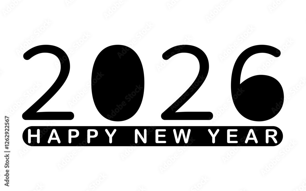 Happy New Year 2026 Design for Greeting Cards.Stylish, bold black numbers 2026 with the words ...