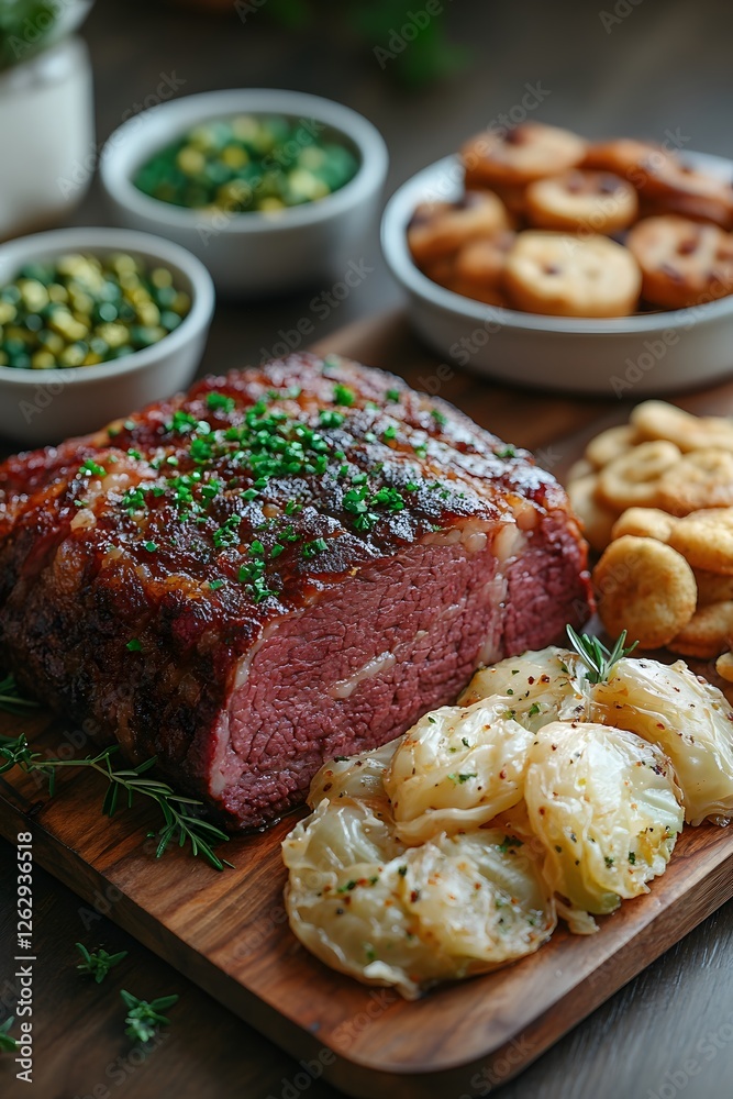 Traditional Irish feast with corned beef, cabbage, and green-themed ...