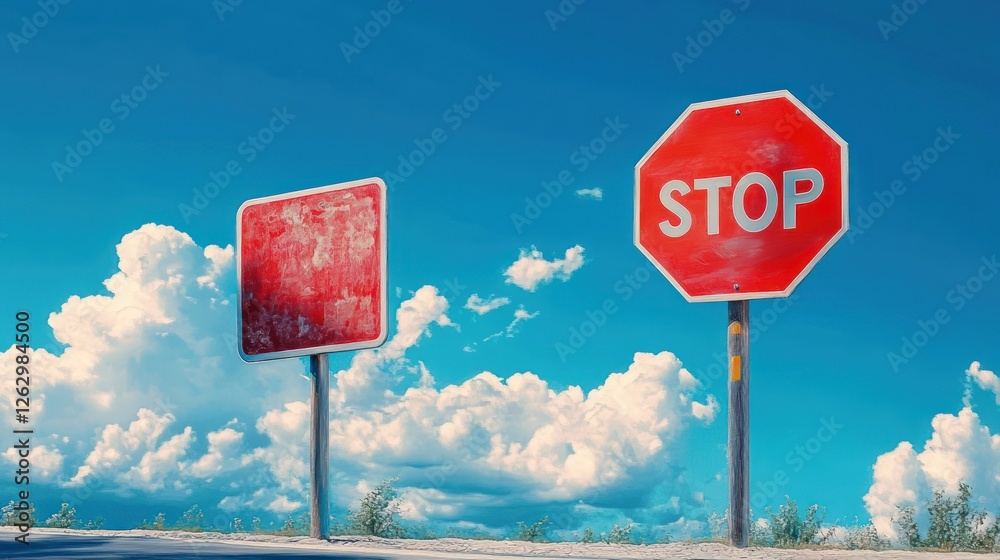 Border Control - Stop Sign and Austrian Border Sign in Surrealistic Art ...