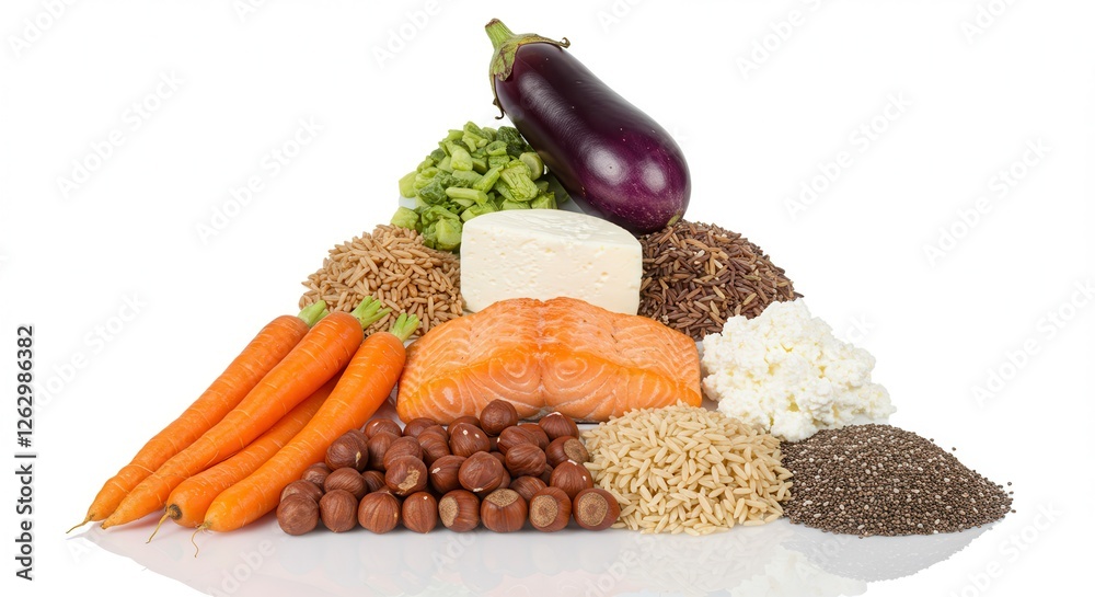 Healthy Food Pyramid Displaying Diverse Ingredients on White Background ...