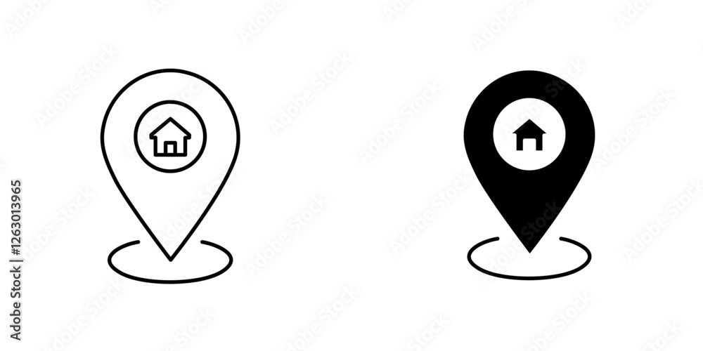 Home location vectors icons set in filled and strokes on white ...