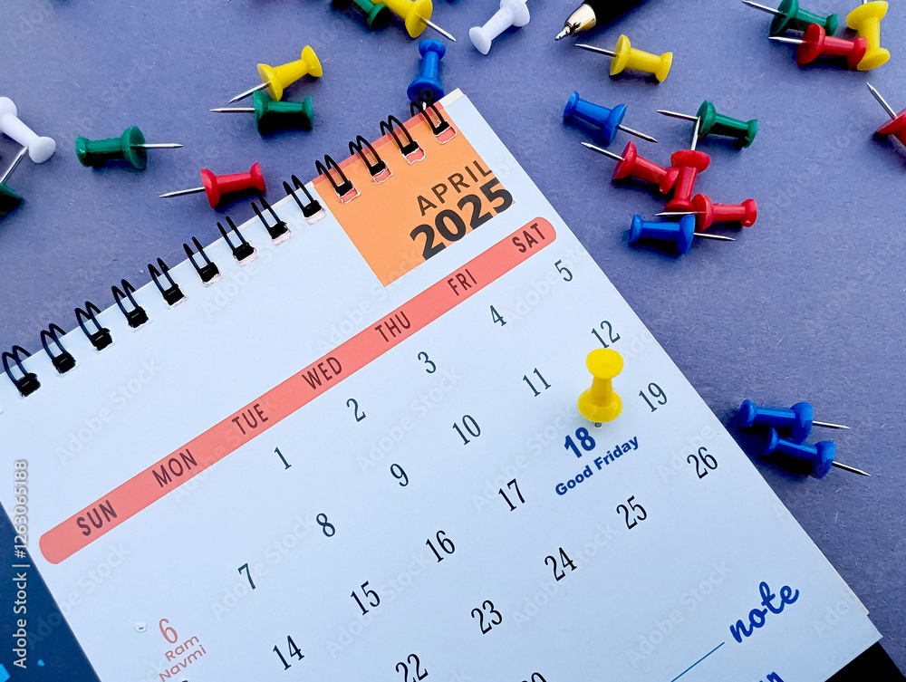 good friday marked with push pin on calendar 18th April 2025 concept of ...