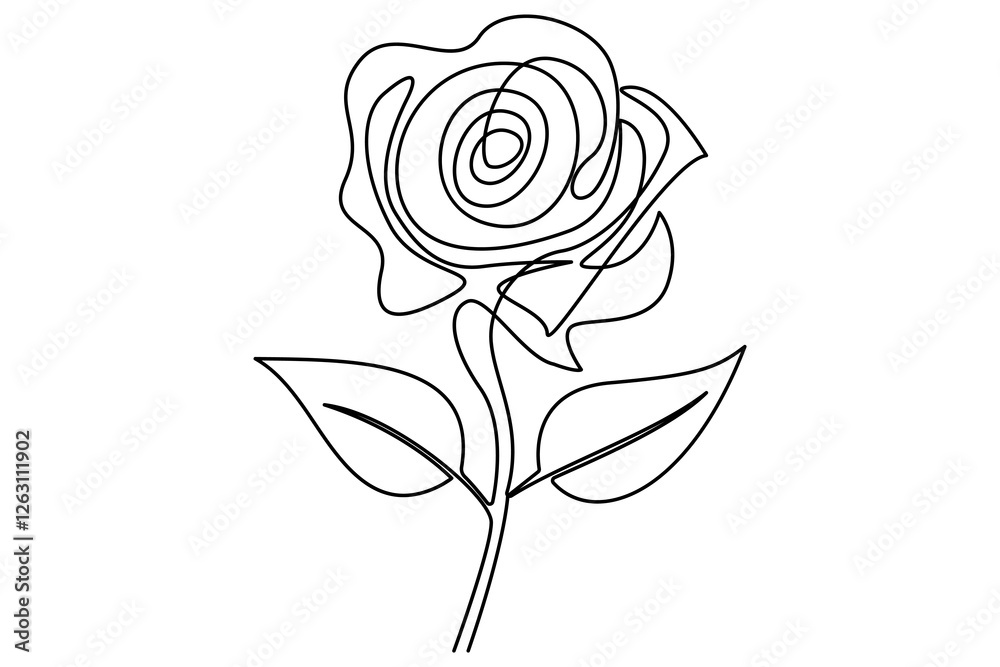 Rose flower continuous one line drawing of rose flower isolated outline vector illustration ...