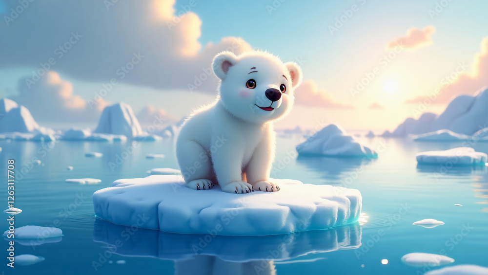 AI-generated photos of a 3D animation-style cute baby Polar bear Stock ...