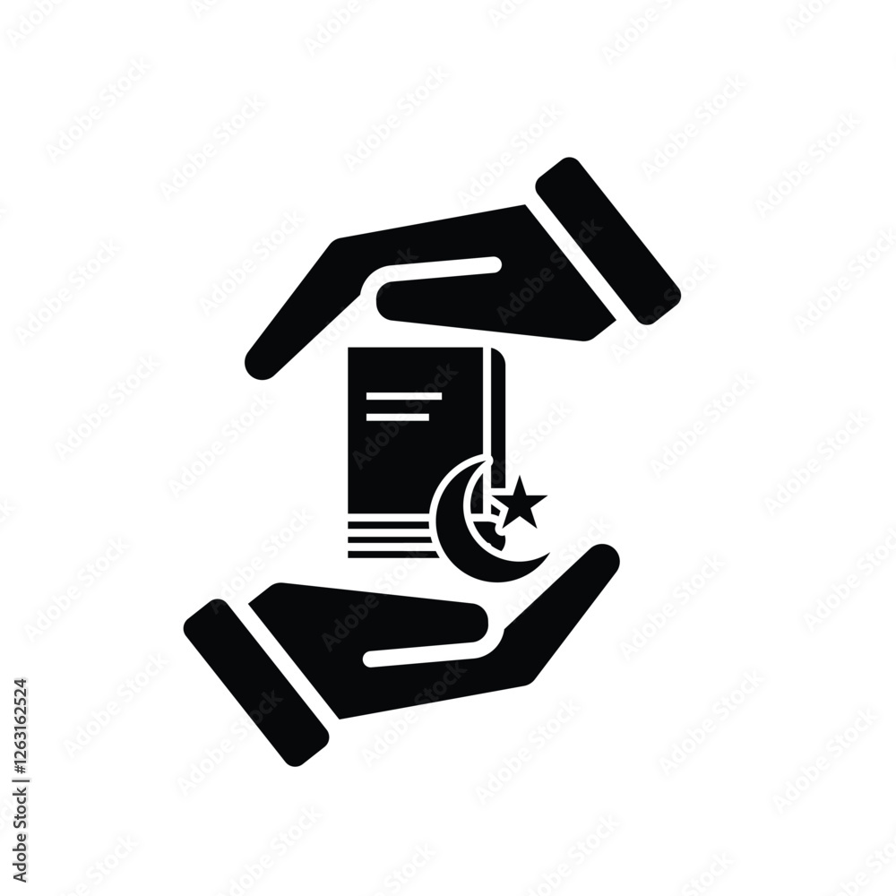 Ramadan icon. Islamic holy book vector in hand. reading, reciting ...