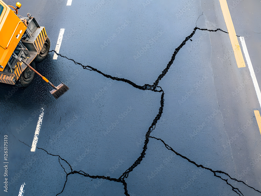 Road repair action urban area construction process cracked asphalt ...
