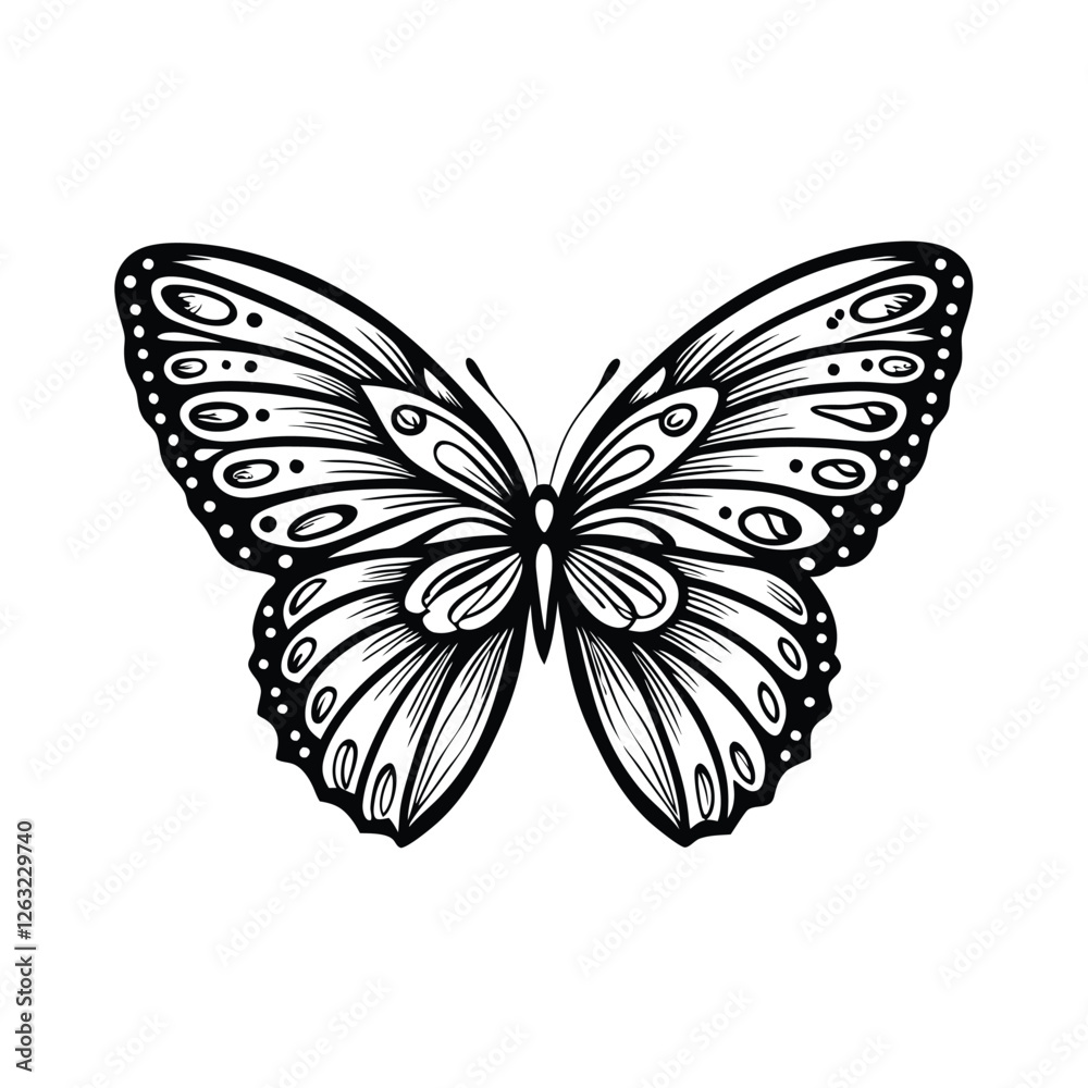 Create a detailed vector illustration of a butterfly with intricate ...