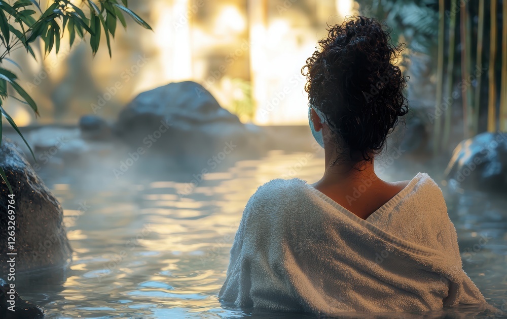 Woman relax in SPA wrapped in a soft towel, with a hydrating aloe vera ...