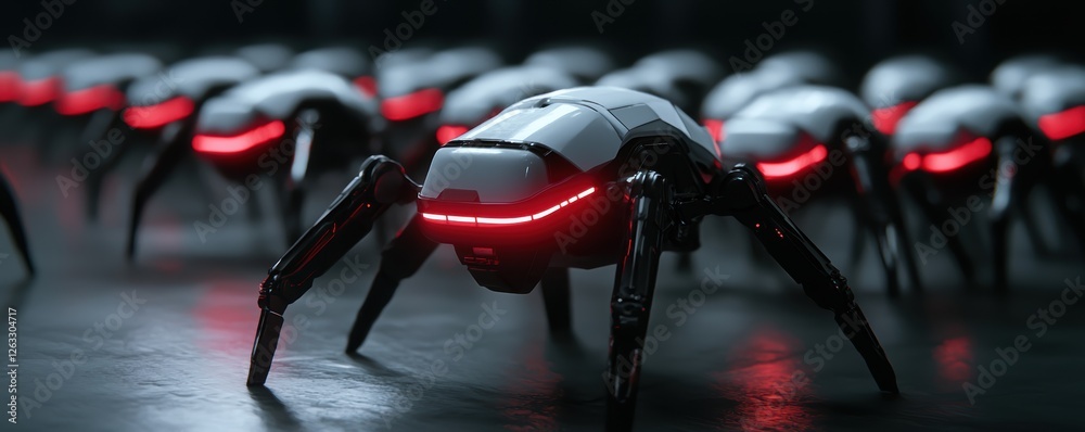 AI-driven robotic security forces, futuristic cyber defense drones ...