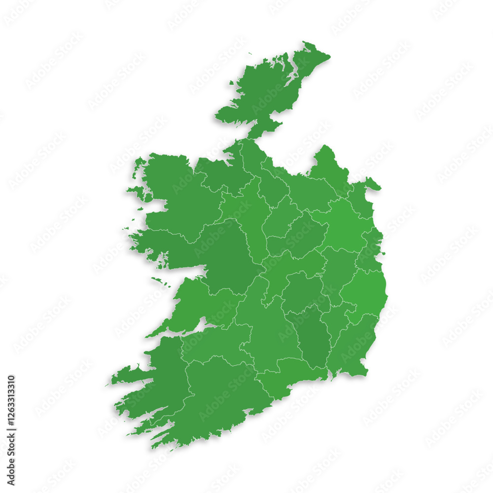 Ireland map with border highlighted regions, states, isolated on white ...