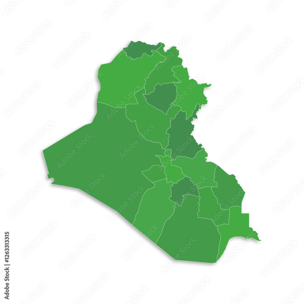 Iraq map with border highlighted regions, states, isolated on white ...