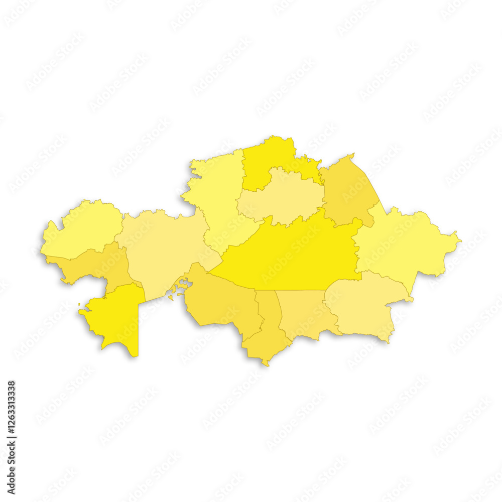 Kazakhstan map with border highlighted regions, states, isolated on ...