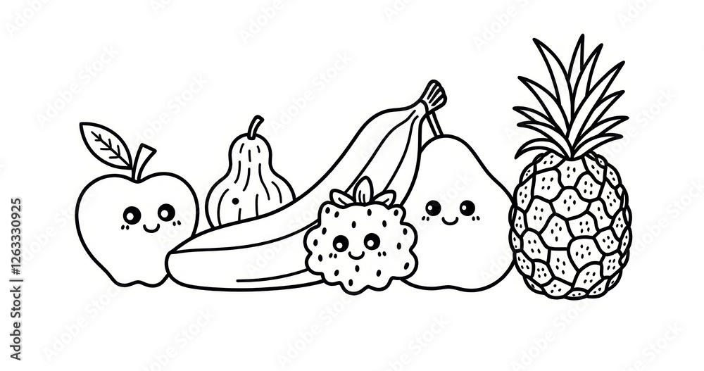 Ilustración de Stock Cute Fruit Variety Coloring Page for Kids, Healthy ...