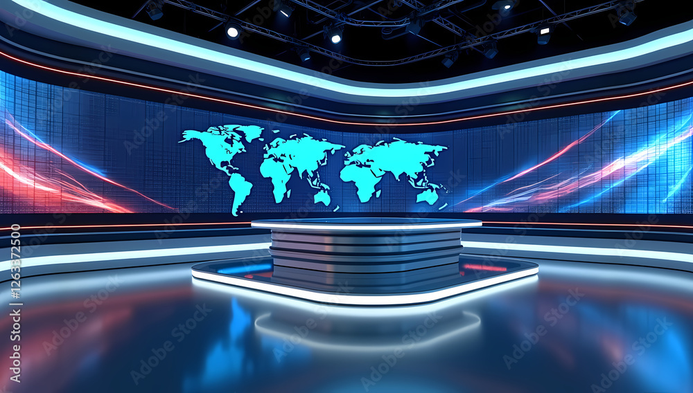 Modern News Studio Background with High-Tech LED Screens and Digital ...