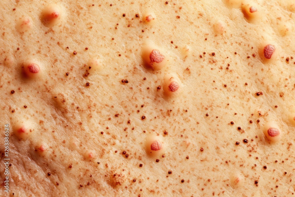 Extreme close-up of skin displaying acne and enlarged pores ...
