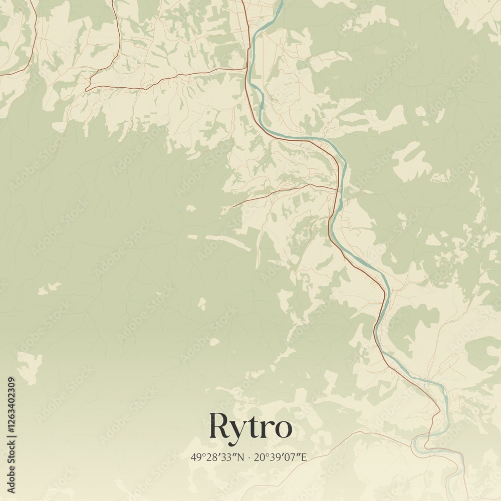 Vintage map of Rytro, Poland. Stock Photo | Adobe Stock