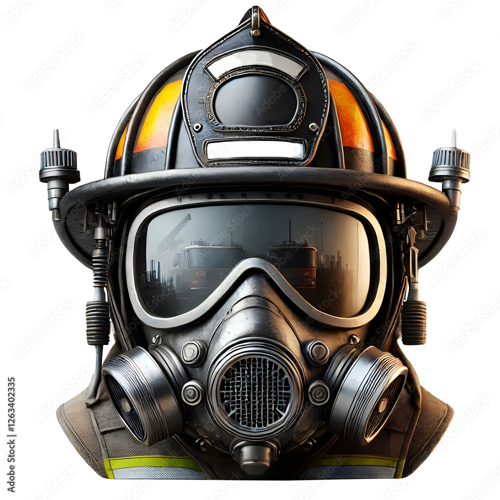 Firefighter protection safety helmet front view isolated on transparent ...