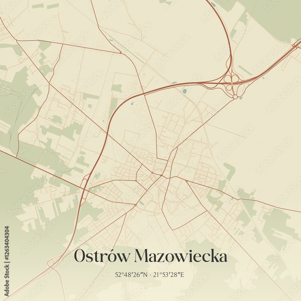Vintage map of Ostr w Mazowiecka, Poland. Stock Illustration | Adobe Stock