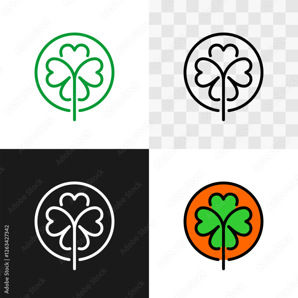 Clover four leaves line style logo. Set of four leaf clover sign ...