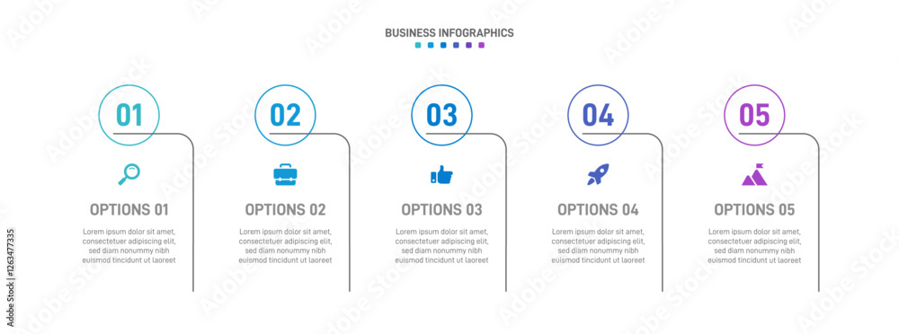 Horizontal progress bar featuring 5 arrow-shaped elements, symbolizing ...
