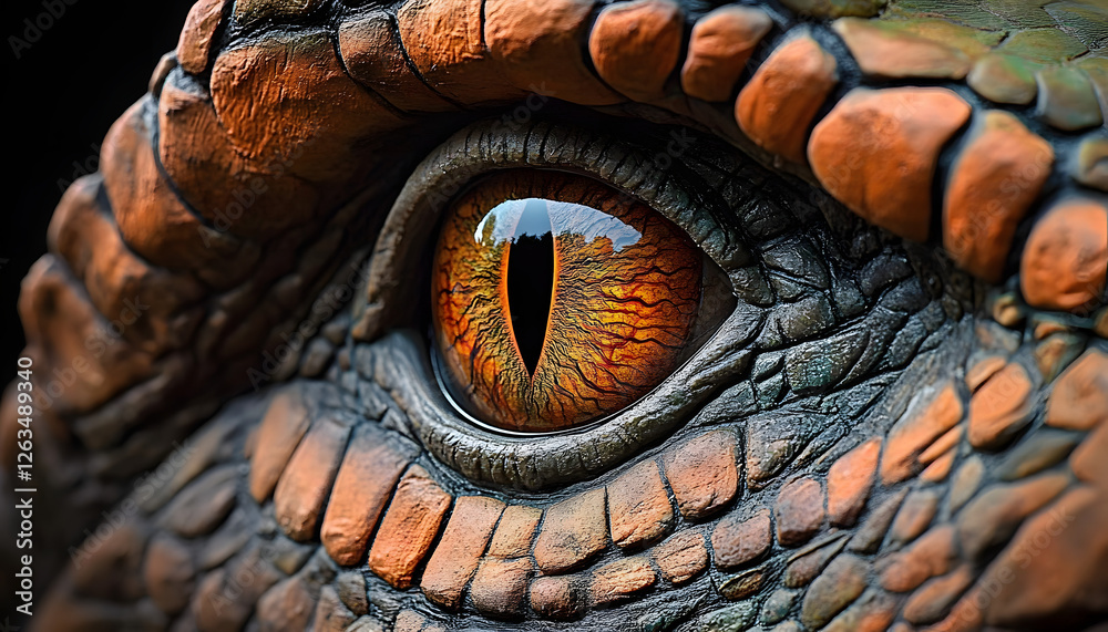 hyperrealistic closeup of trex eye reptilian texture fierce gaze prehistoric jungle reflection ...