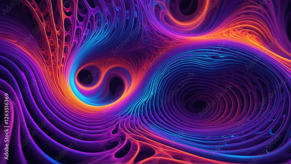 Ilustración de Stock Abstract Neon Organic Fractal Waves Background with Pulsating Bio-Energy ...