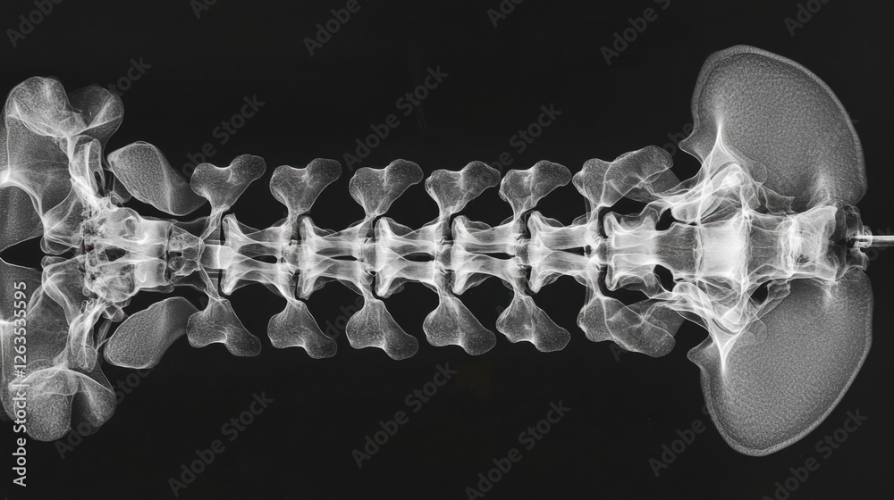 This visual depicts an x-ray image of a spinal column, showcasing ...