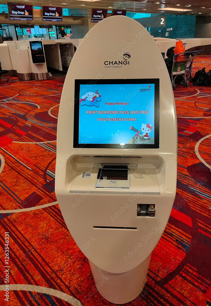 Singapore - January 20, 2025: self check-in kiosks in Singapore Changi ...