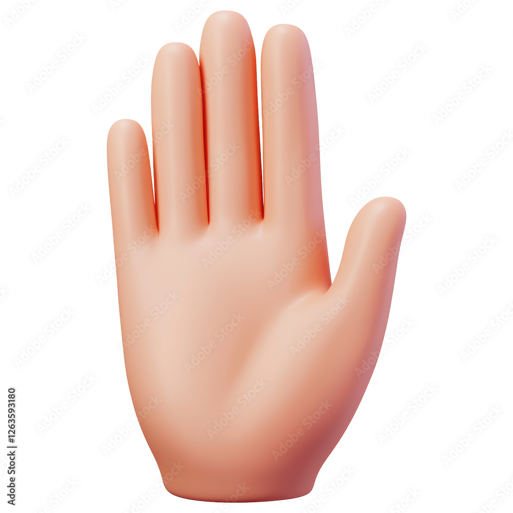 Illustrated 3D Rendering of an Open Hand Gesture in Stop Position on ...