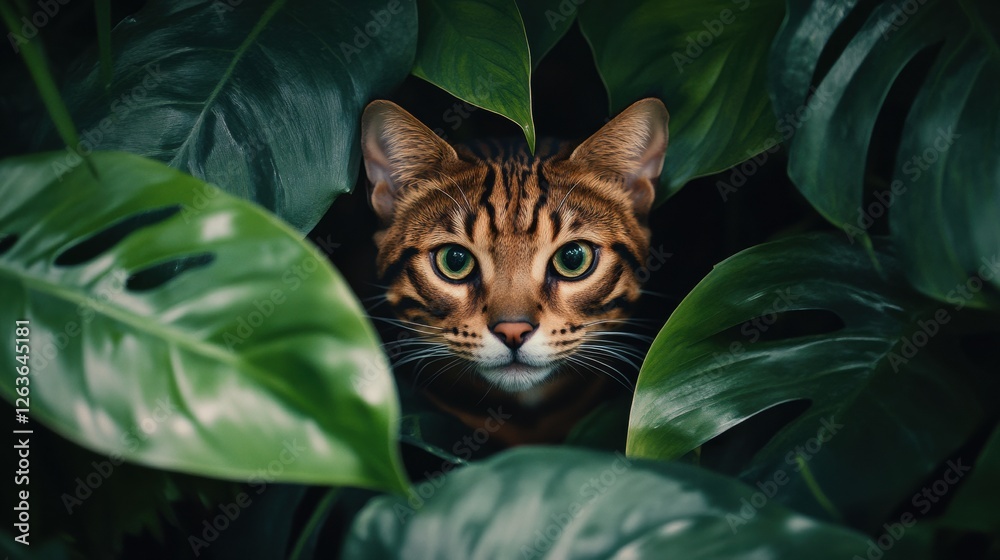 Bengal Cat Prowling in Dense Jungle Foliage Stock Illustration | Adobe ...