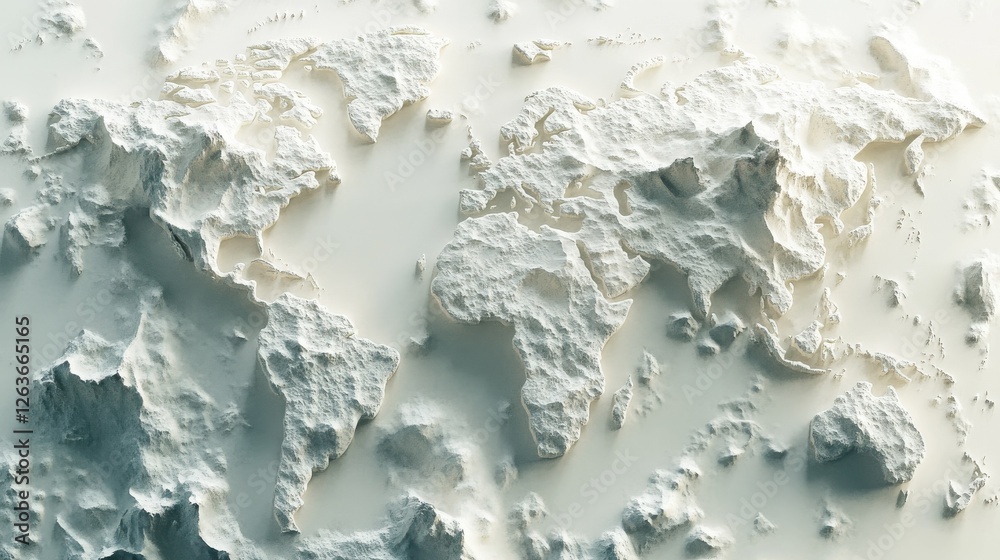 3D World Map, Intricate white 3D world map with detailed textures and ...