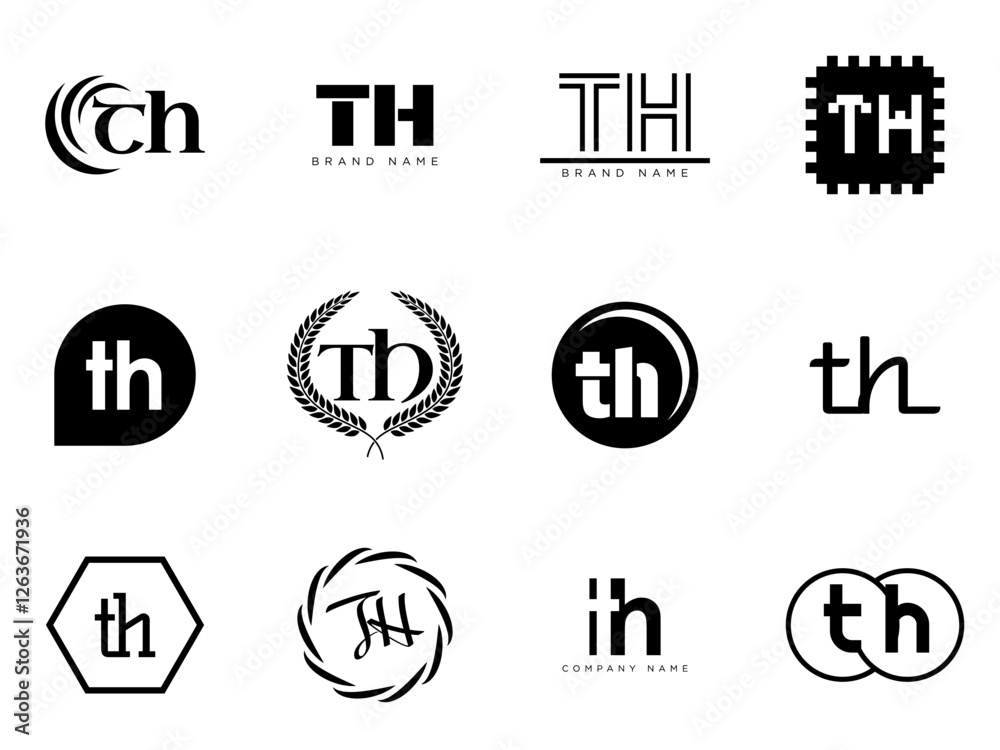 TH logo company template. Letter t and h logotype. Set different ...