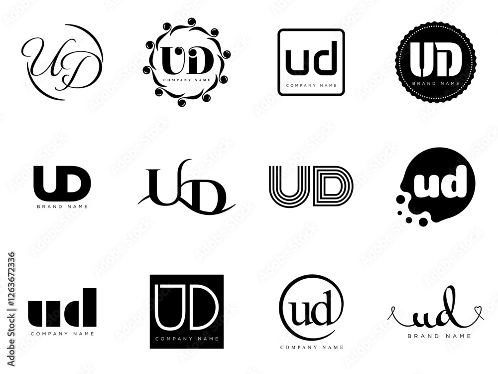 UD logo company template. Letter u and d logotype. Set different ...