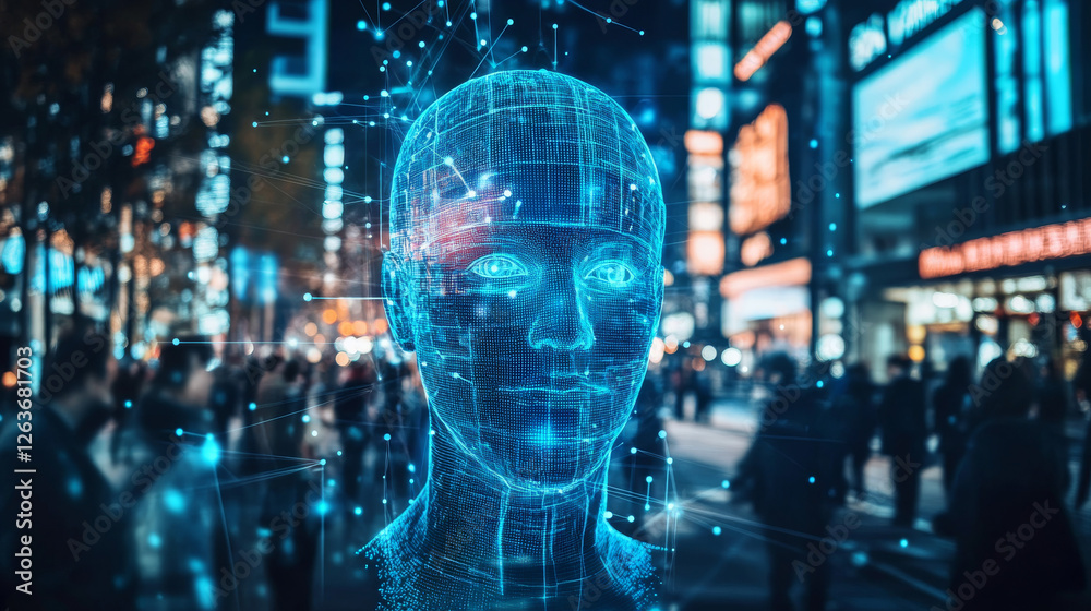 AI-powered face detection and recognition technology analyzing human ...