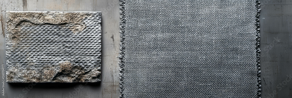 Textures of ripstop nylon and matte metal combined with rugged stone ...