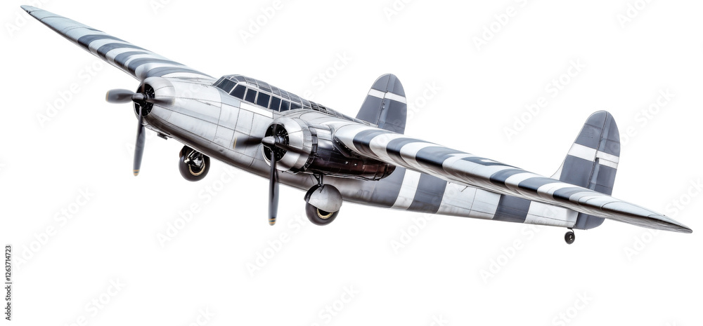 Vintage silver Lockheed Model 10 Electra airplane with striped wings on ...