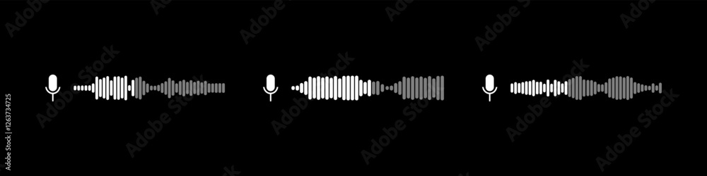 Podcast sound waves and audio soundwave of voice message records and ...