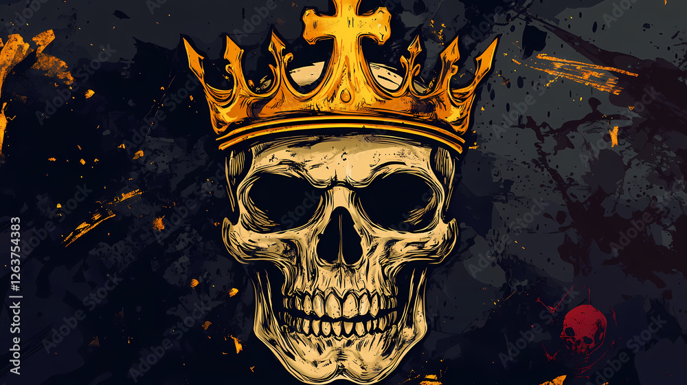 Dreadful cartoon skull in golden king crown for halloween mascot or ...