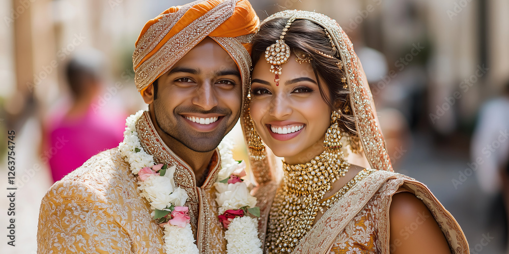 Indian bride and groom at amazing hindu wedding ceremony. Details of traditional indian wedding ...