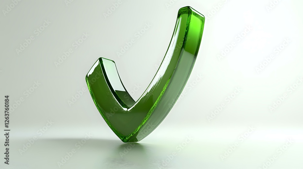 Green transparent checkmark symbol on white background, glossy finish ...