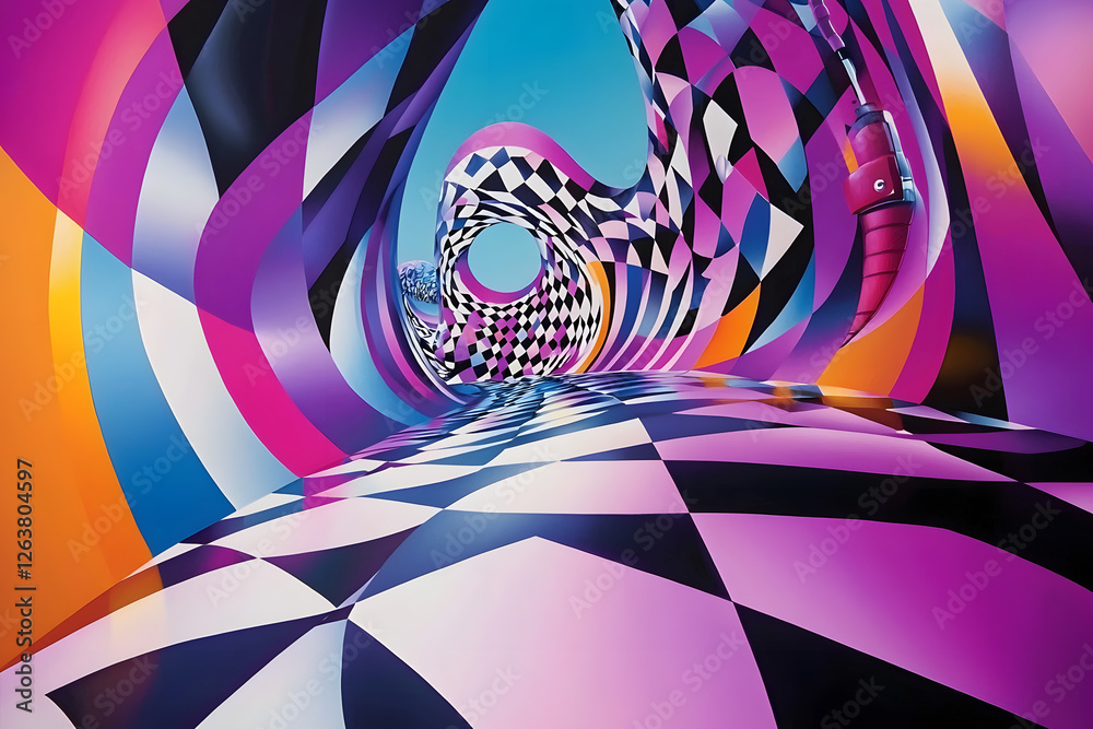 Vivid abstract artwork featuring interlocking shapes in bold primary ...