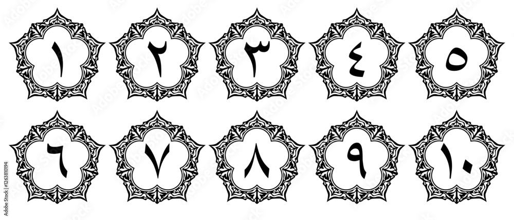 Luxury Arabic Numerals with Ornamental Design Isolated on White ...