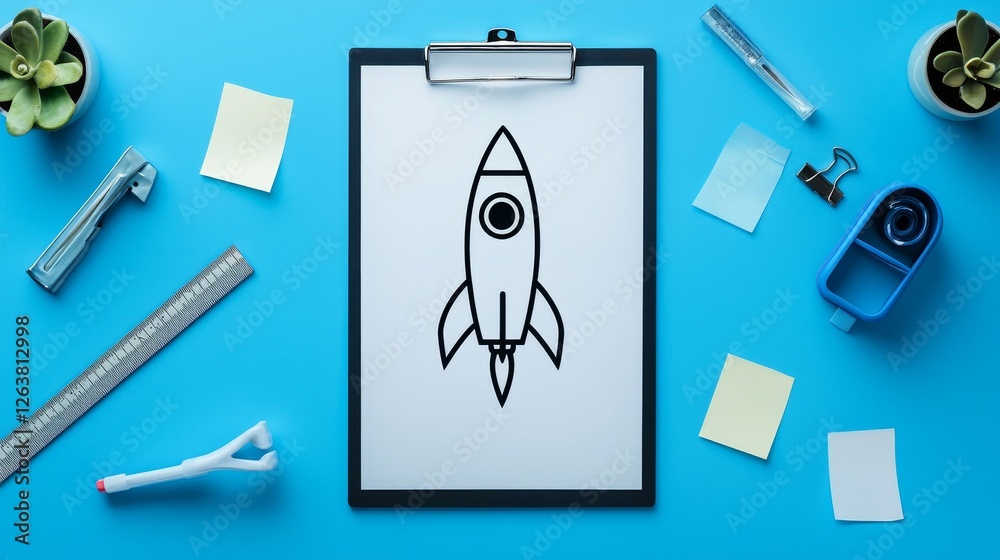 Precise linework of a rocket in blueprint format, clipped to a ...