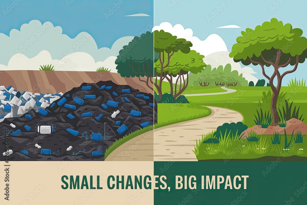 Before and After, a Divided Scene, Cartoon Illustration of Pollution to ...
