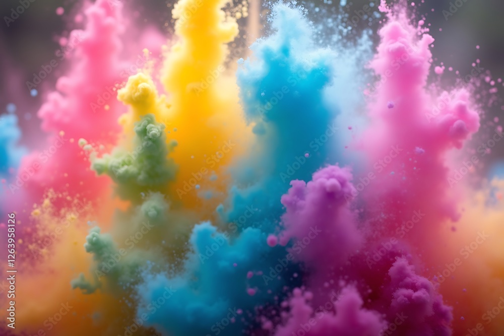 Holi powder explosion of colors in mid air, creating a surreal and ...