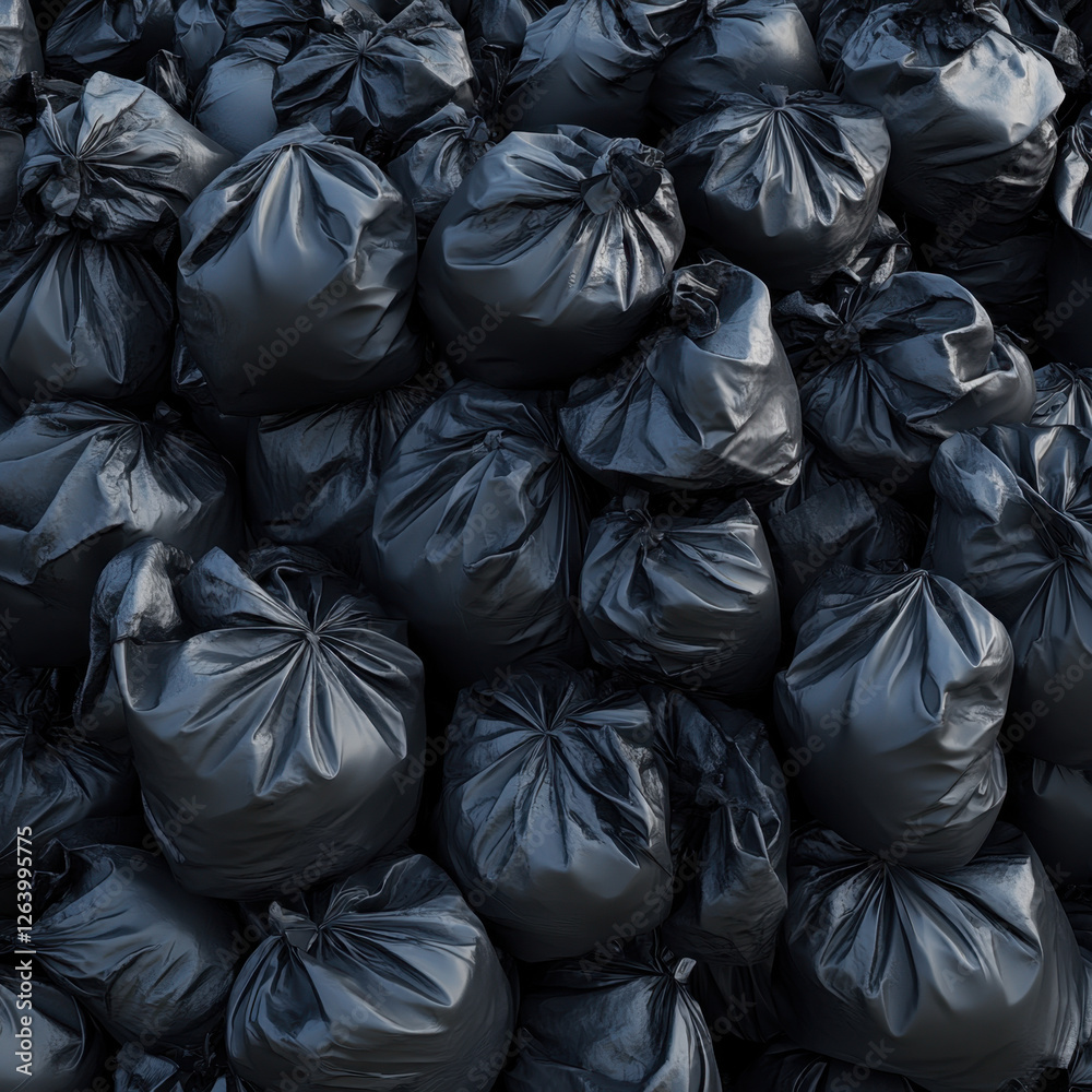 Piled high with black trash bags, this captures dense collection of ...