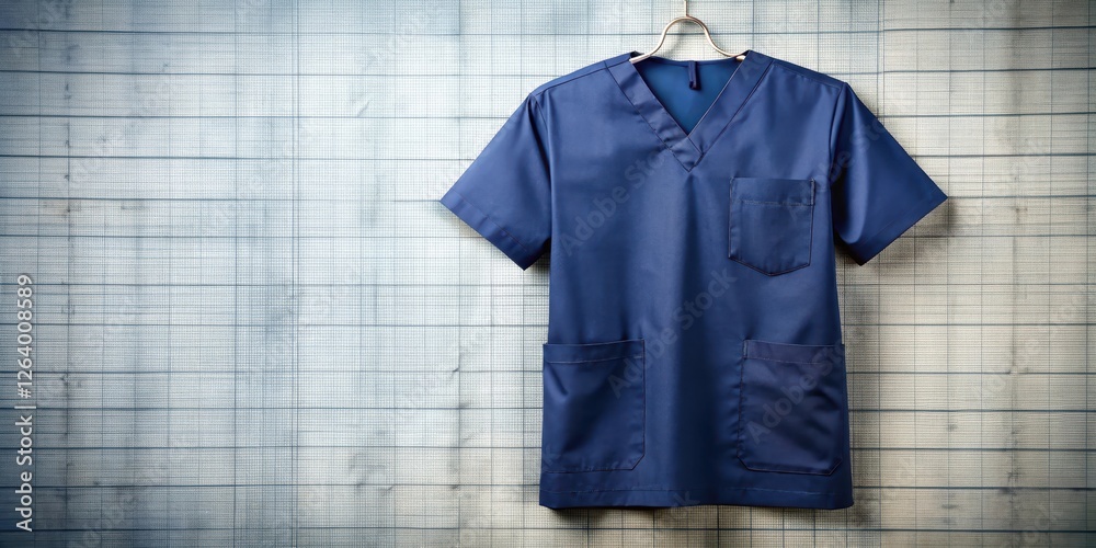 Navy blue nurse scrubs top with short sleeves mockup on background ...