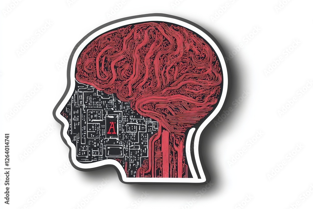 Human Head Silhouette With Red Neural Network Overlay Symbolizing Cognitive Processes