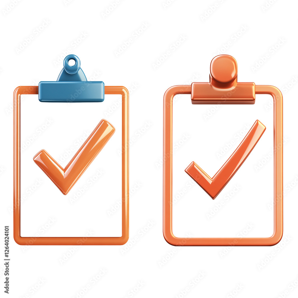Checklist 3D Render: Two 3D rendered clipboards, one blue and orange ...