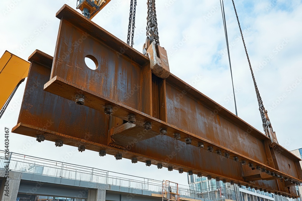 Heavy Steel Beam Being Lifted by Crane at Construction Site Stock Photo ...